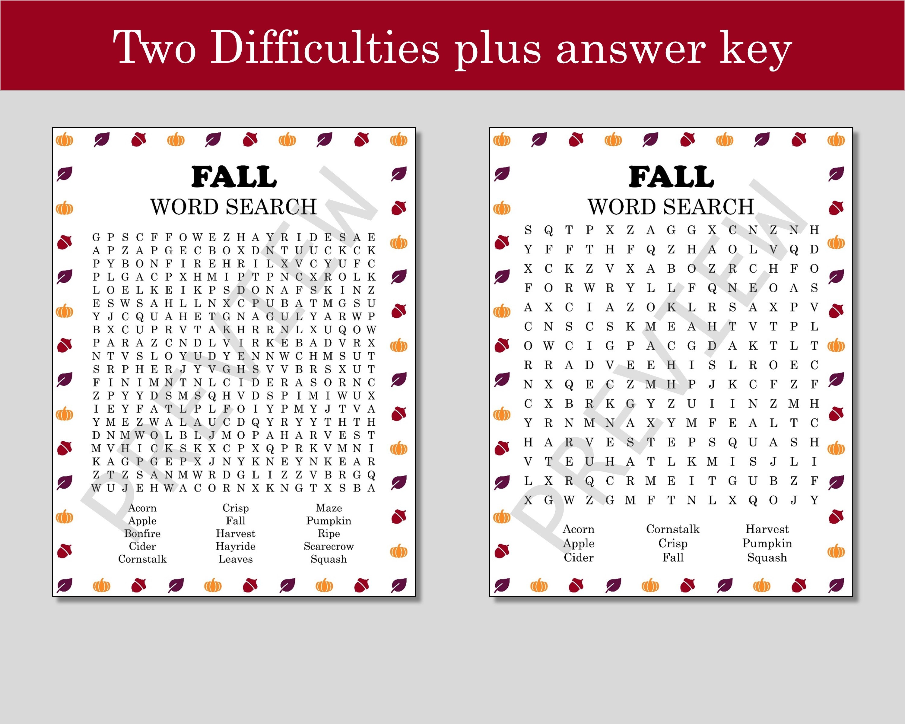 Fall Word Search Printable, Autumn Word Puzzle - Etsy