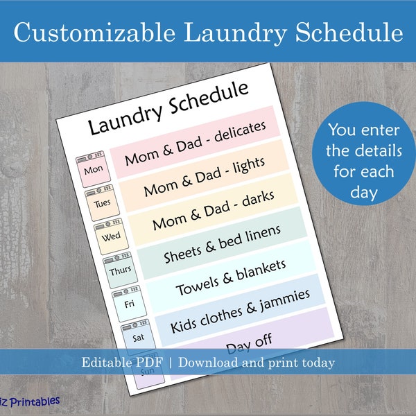 Laundry Schedule Template - Etsy