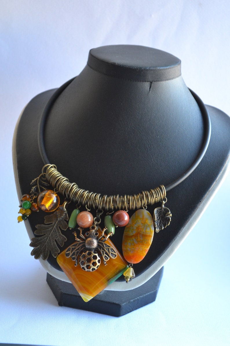 Necklace made of natural stones necklace for women Agate | Etsy