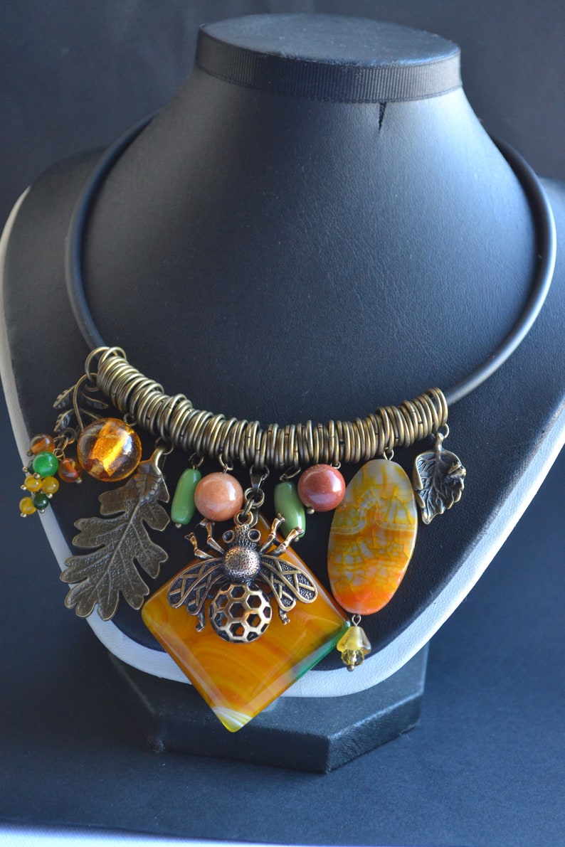 Necklace made of natural stones necklace for women Agate | Etsy