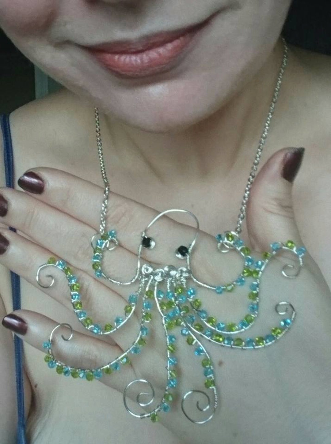 Wire Wrapped Octopus With Green and Blue Glass Accents - Etsy