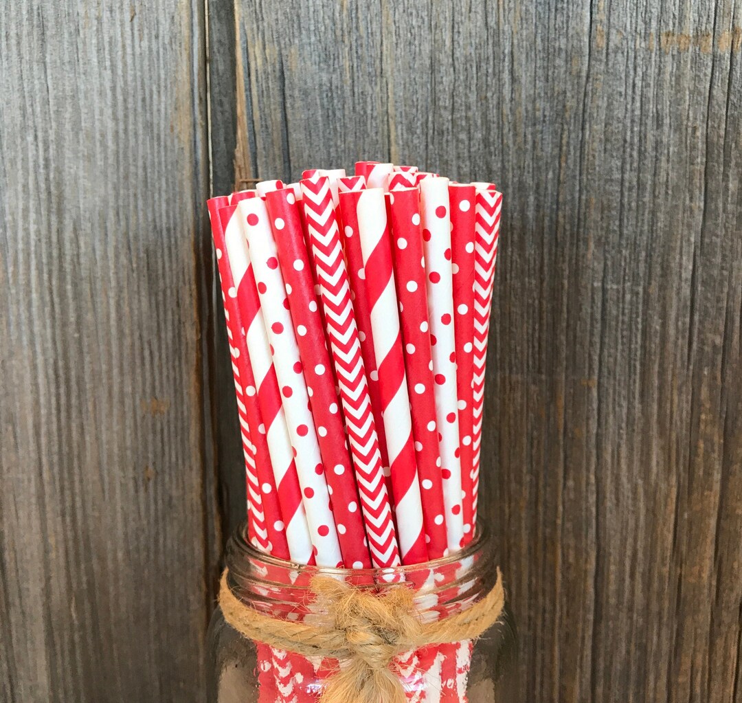 100 Red Stripe, Chevron, and Polka Dot Straw Combo, Christmas ...