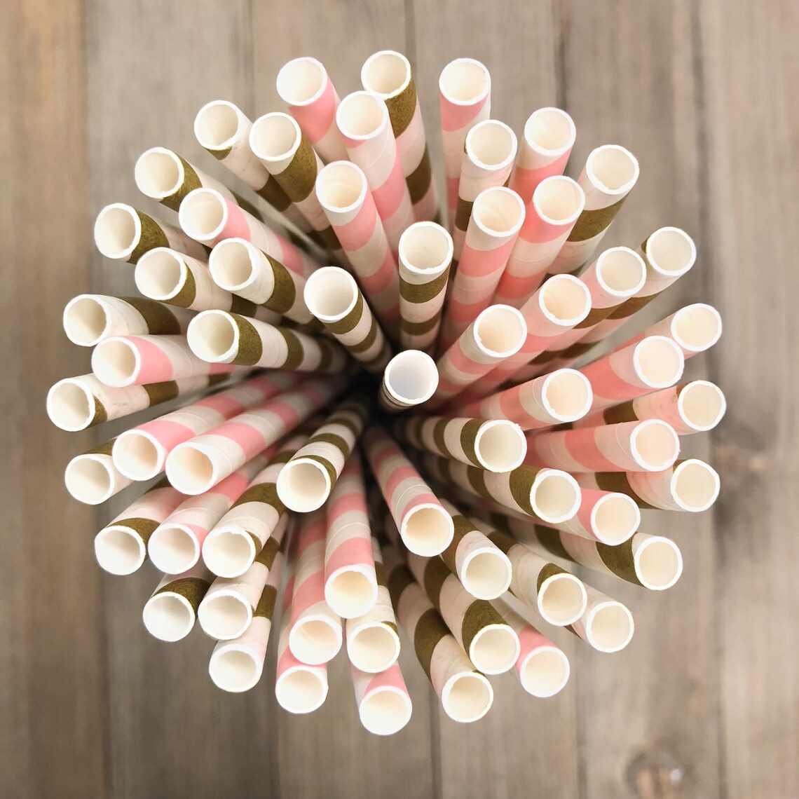 50 Pink and Gold Striped Straws Wedding Birthday Baby | Etsy