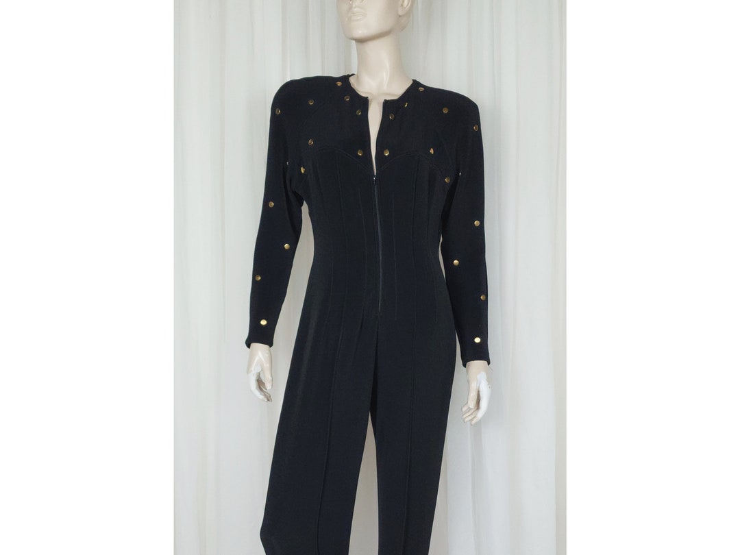 Vtg 80s Studded Catsuit Stirrup Pant Black Bodycon Jumpsuit M - Etsy