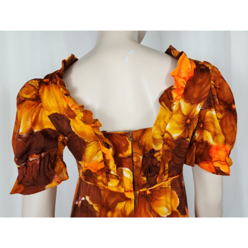 Vtg Hawaiian Barkcloth Maxi Dress Brown Orange Floral S/M - Etsy