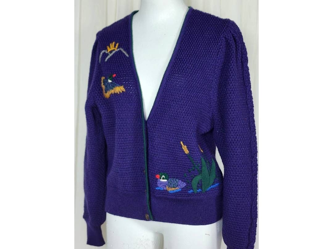 Vtg Duck Nubby Wool Knit Cardigan Sweater M/L - Etsy