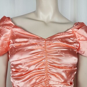 Vtg 80s Peach Satin Floral Ruched Party Dress XS - Etsy