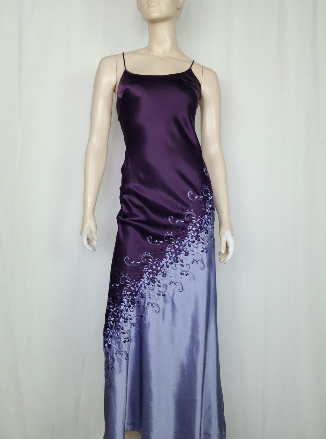 90s Bias Cut Satin Embroidered Slip Dress Purple XS - Etsy
