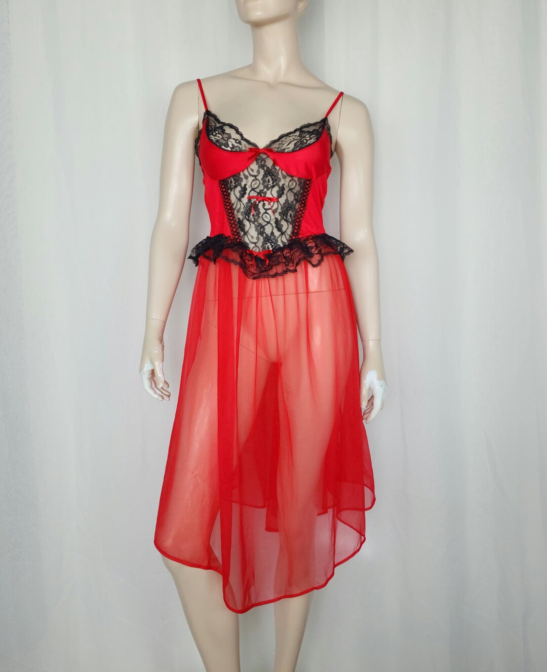 Vtg 80s Sheer Red Nylon Lace Nightie M-L - Etsy