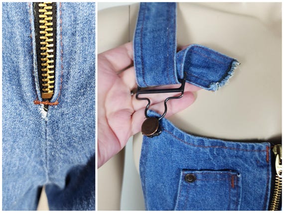 Vtg 70s Pulse Ziggy denim bib overalls front zip wide… - Gem