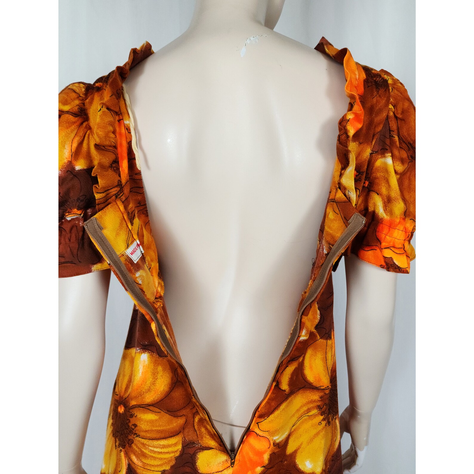 Vtg Hawaiian Barkcloth Maxi Dress Brown Orange Floral S/M - Etsy