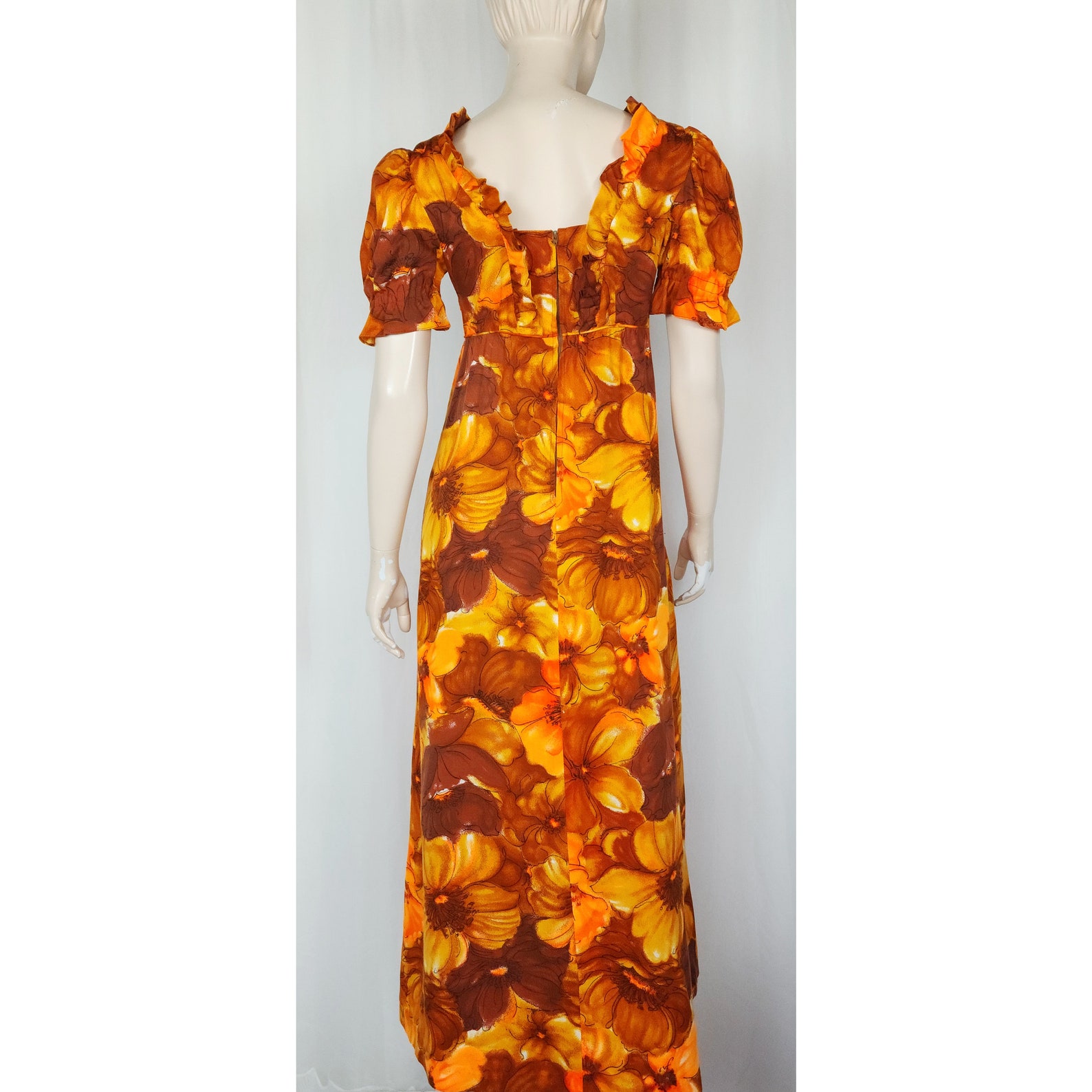 Vtg Hawaiian Barkcloth Maxi Dress Brown Orange Floral S/M - Etsy