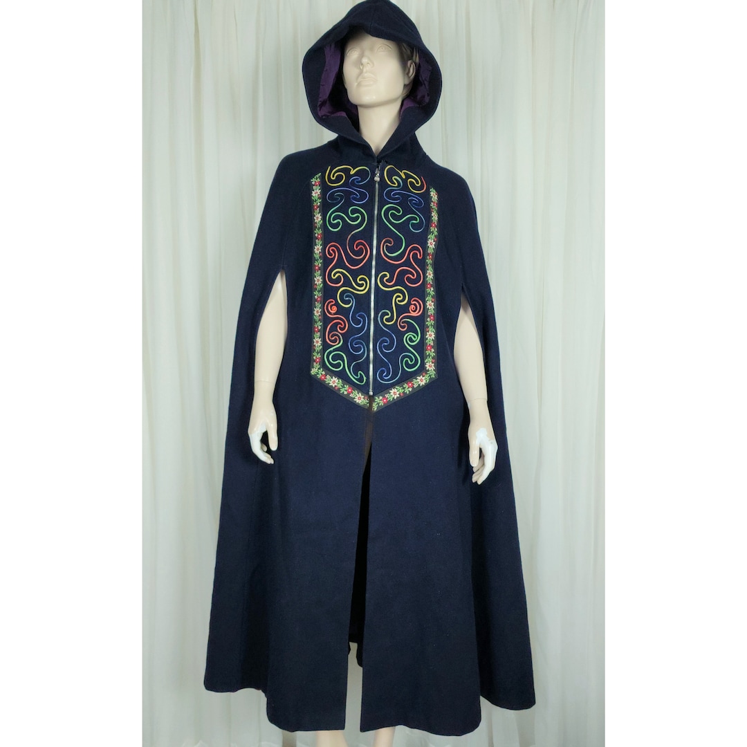 Vtg 1970s Navy Wool Hooded Cape OSFM - Etsy