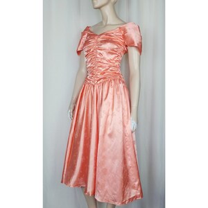 Vtg 80s Peach Satin Floral Ruched Party Dress XS - Etsy