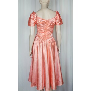 Vtg 80s Peach Satin Floral Ruched Party Dress XS - Etsy