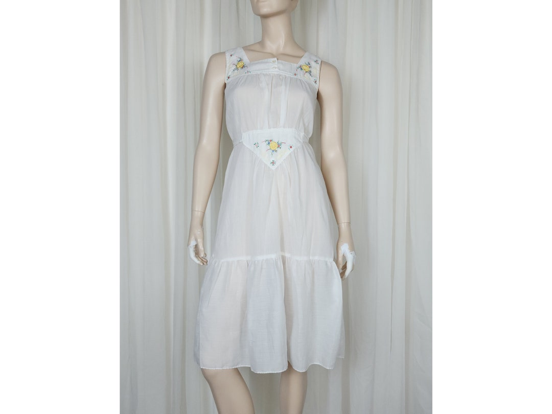 Vintage 70s Sheer Embroidered Sundress S - Etsy