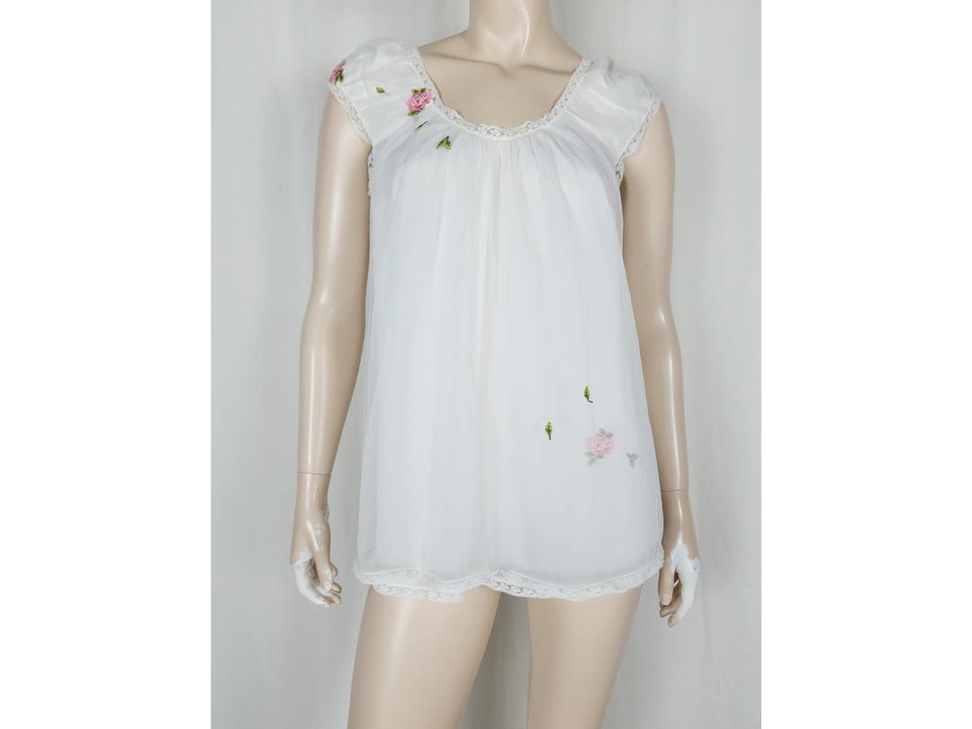 Vtg 60s Babydoll Nightie Top White Nylon XS/S-SM - Etsy