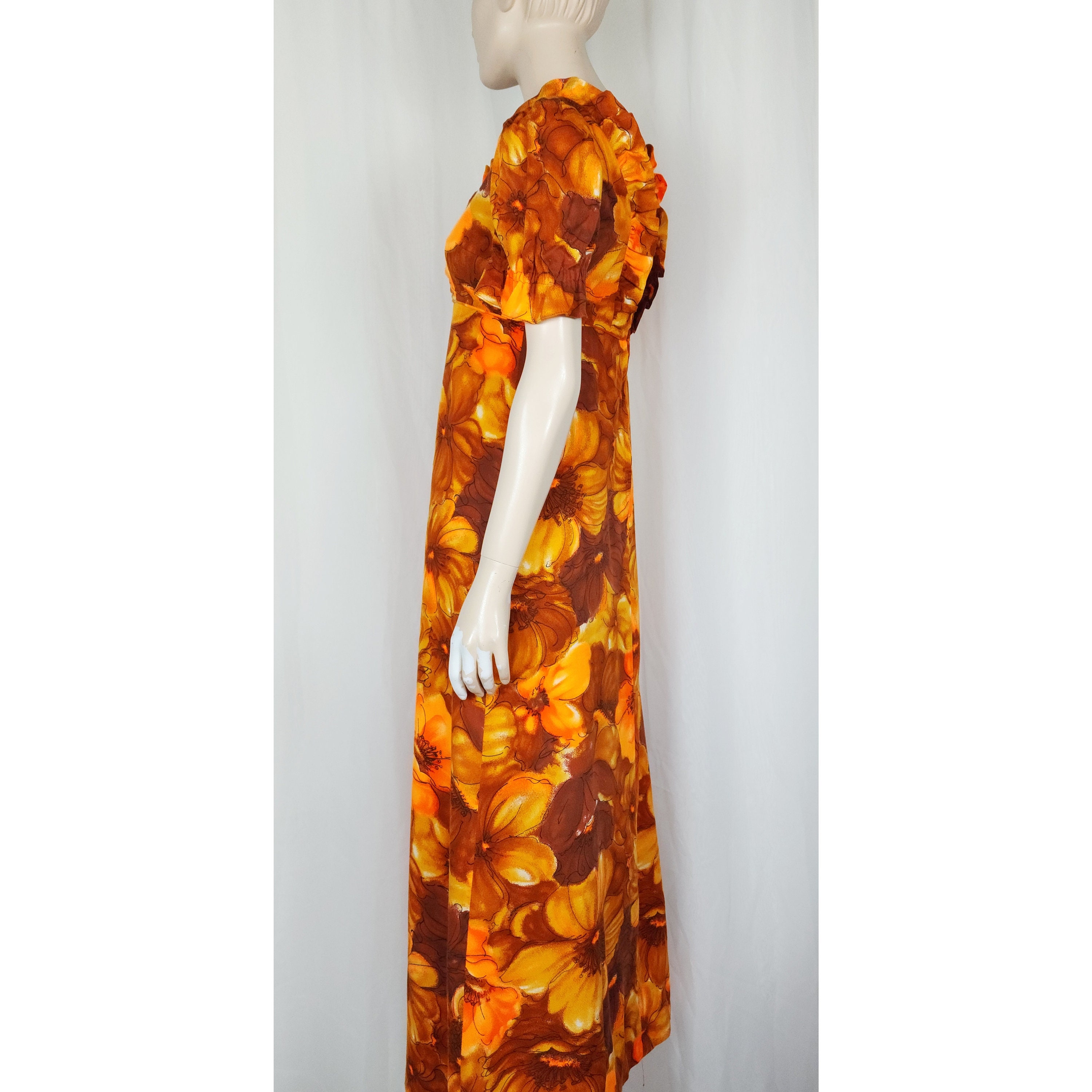 Vtg Hawaiian Barkcloth Maxi Dress Brown Orange Floral S/M - Etsy