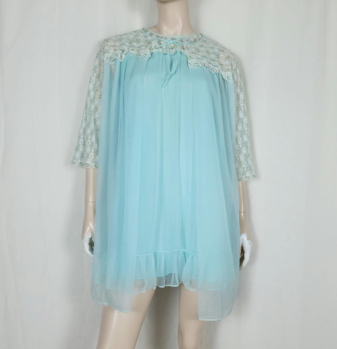 Vtg 60s Peignoir 2pc Nightie & Robe Set Blue S/M - Etsy