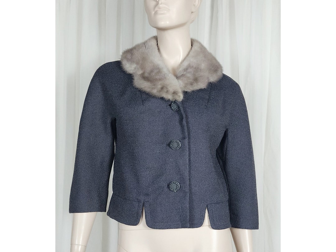 Vtg 60s Wool Suit Jacket Mink Collar Crop Boxy Blazer M-L - Etsy
