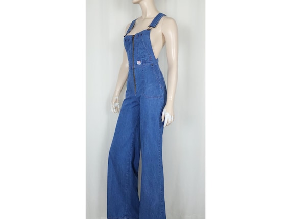 Vtg 70s Pulse Ziggy denim bib overalls front zip wide… - Gem