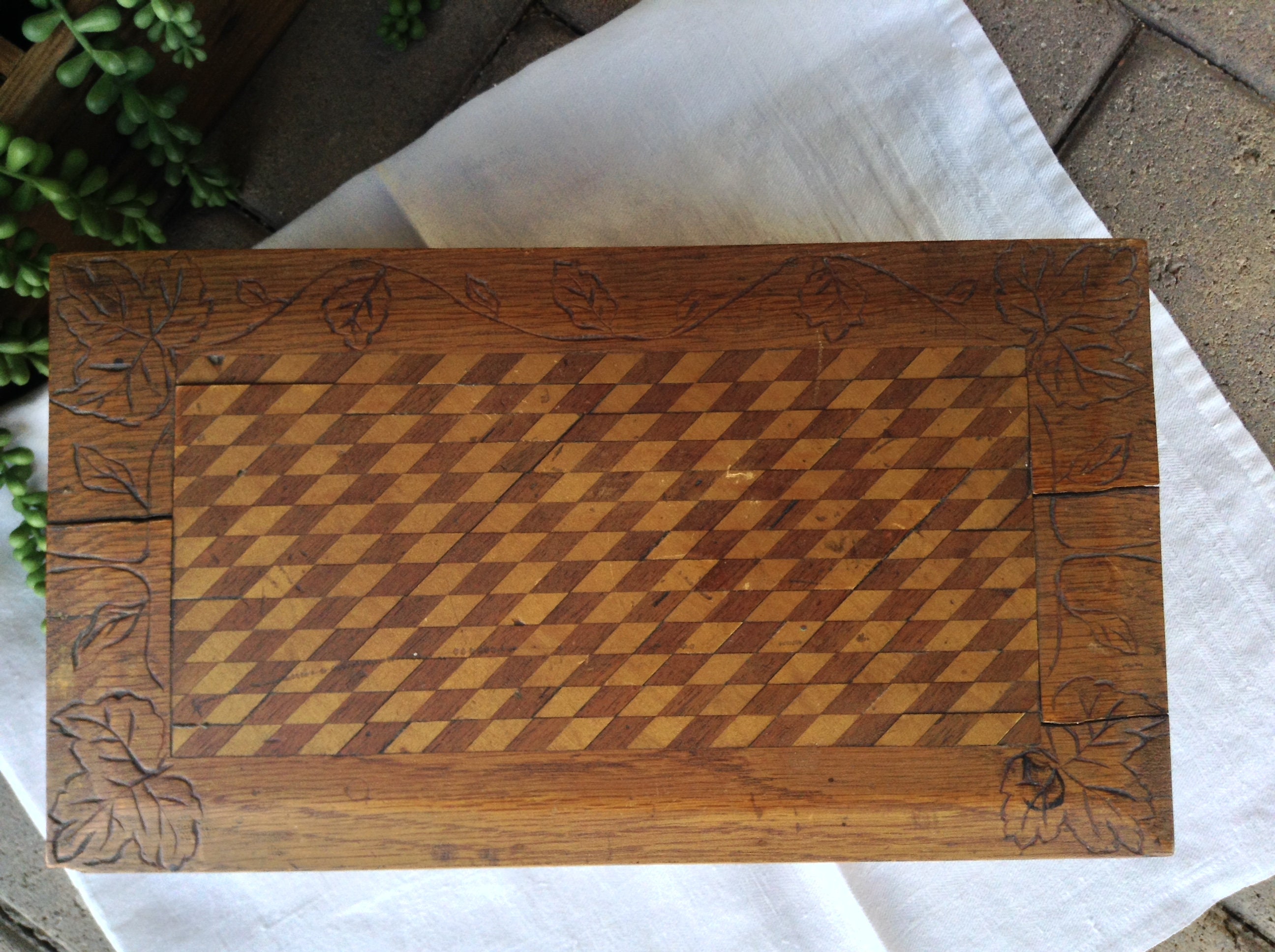 Antique Marquetry Inlaid Handmade Wooden Box Artist Signed | Etsy