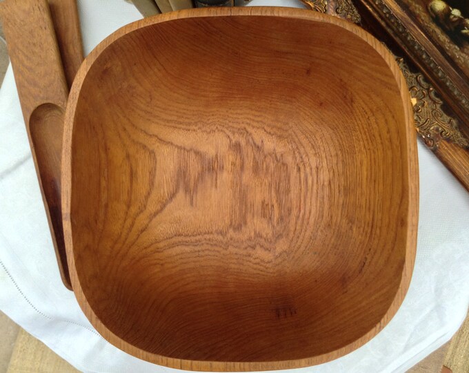 Vintage Square Teak Wood Salad Bowl Appears to Be Signed - Etsy