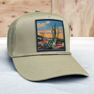 Cactus Scene Trucker Hat - Mesh & Cotton Blend Trucker Hat - Snap Back ...