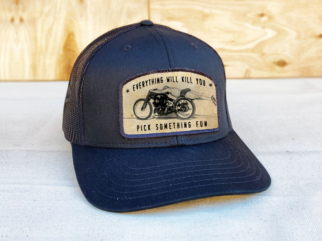 Flying Motorcycle Trucker Hat - Mesh & Cotton Blend Hat - Snap Back Hat ...
