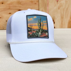 Cactus Scene Trucker Hat - Mesh & Cotton Blend Trucker Hat - Snap Back ...