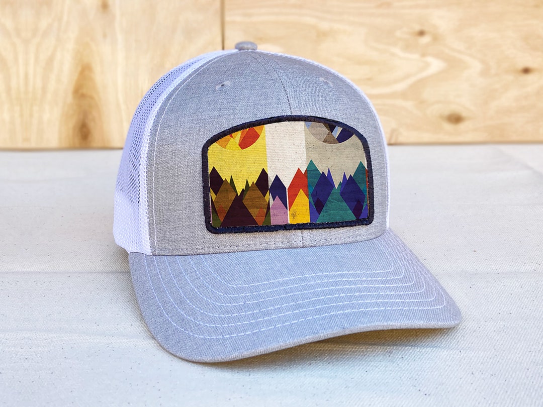 Geo Mountain Trucker Hat - Mesh & Cotton Blend Hat - Snap Back Hat ...