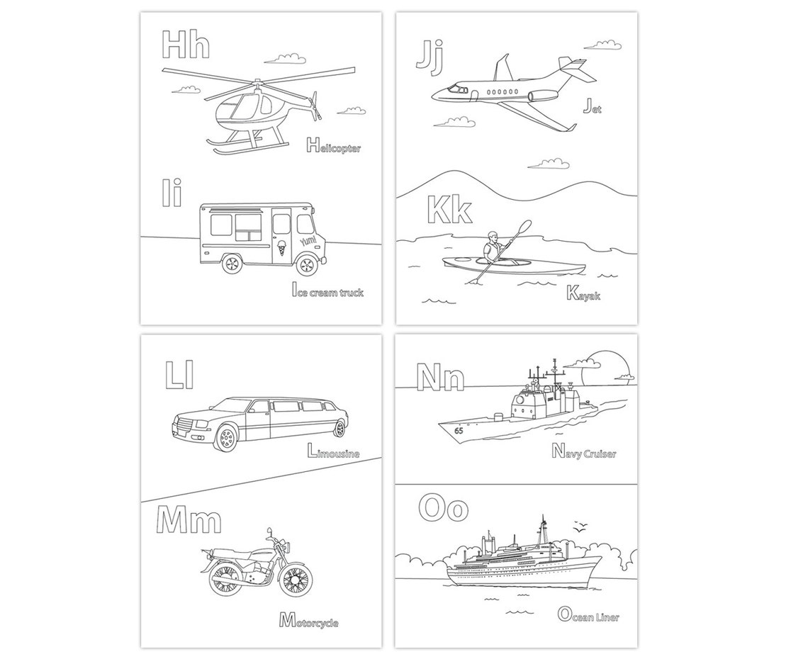 Printable Alphabet Coloring Pages / Transportation Alphabet / | Etsy