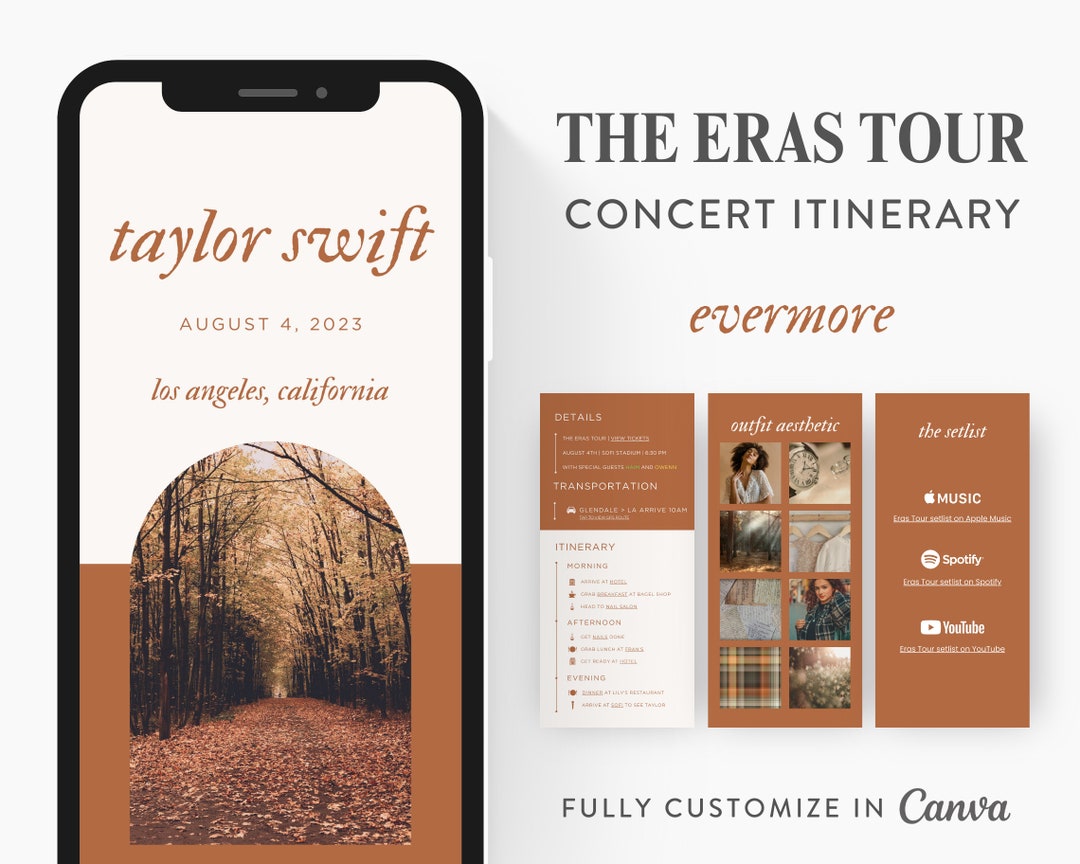 ERAS TOUR Taylor Swift Mobile Concert Template, Edit on Canva, Evermore ...