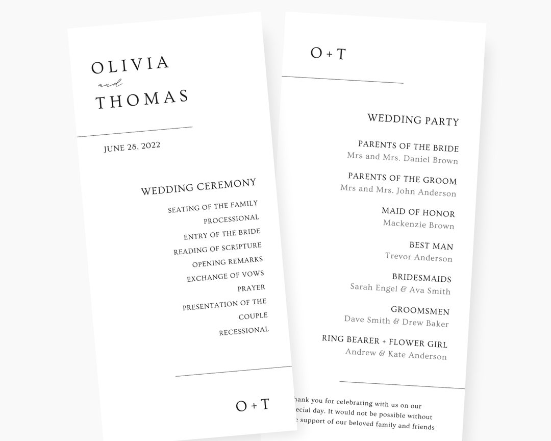 Modern White Wedding Program, Canva Template, Editable Wedding ...