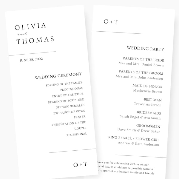 Playbill Wedding Program Template - Etsy