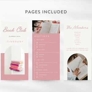 Book Club Itinerary Template, Editable on Canva, Printable Editable ...