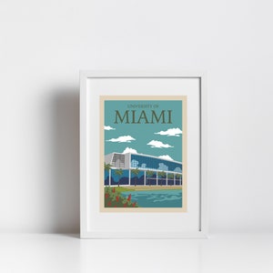 University of Miami Retro Vintage Poster, U of Miami Illustration Art ...
