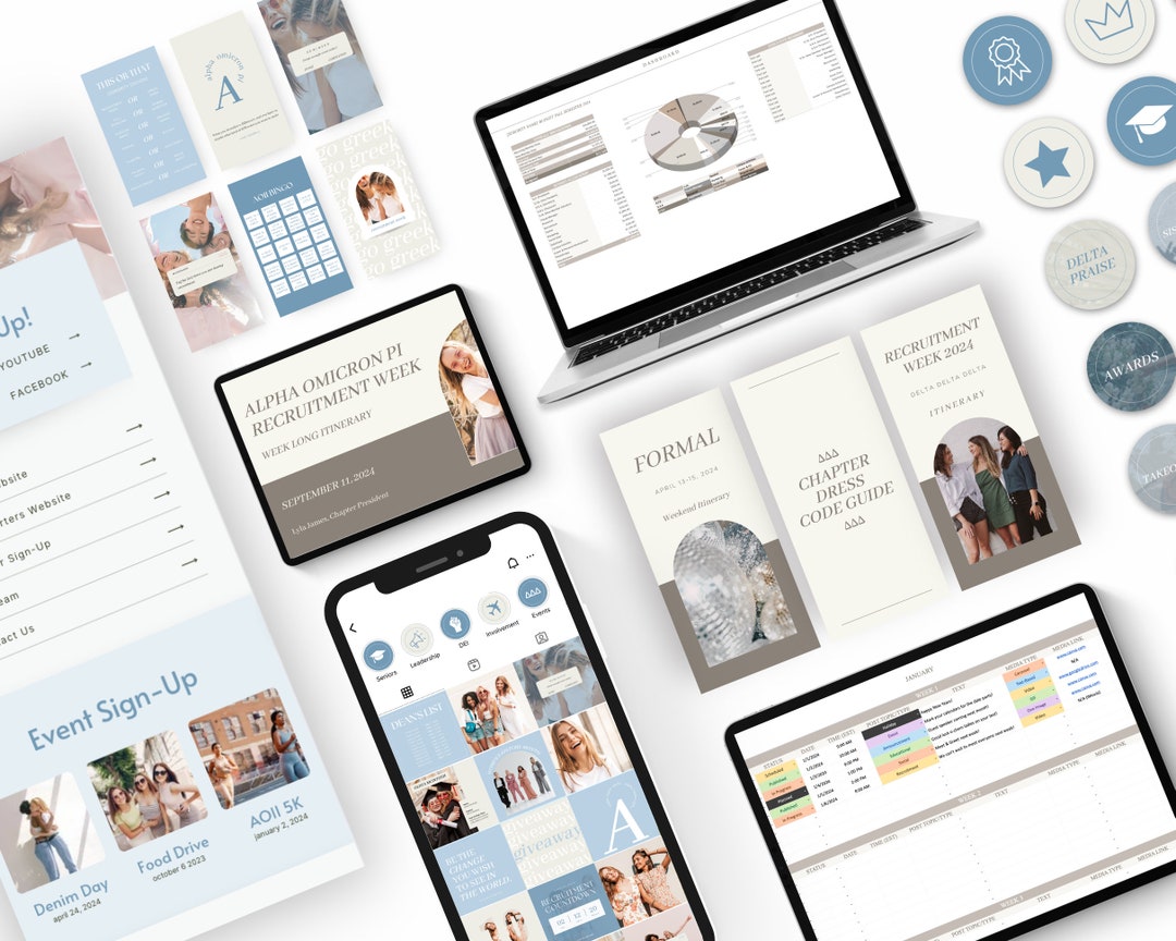 Ultimate Greek Life Digital Template Bundle | BLUE, Editable on Canva ...