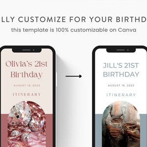 21st Birthday Itinerary Template, Editable on Canva, Printable Editable ...