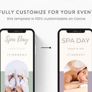 Spa Day Itinerary Template, Editable on Canva, Printable Editable ...