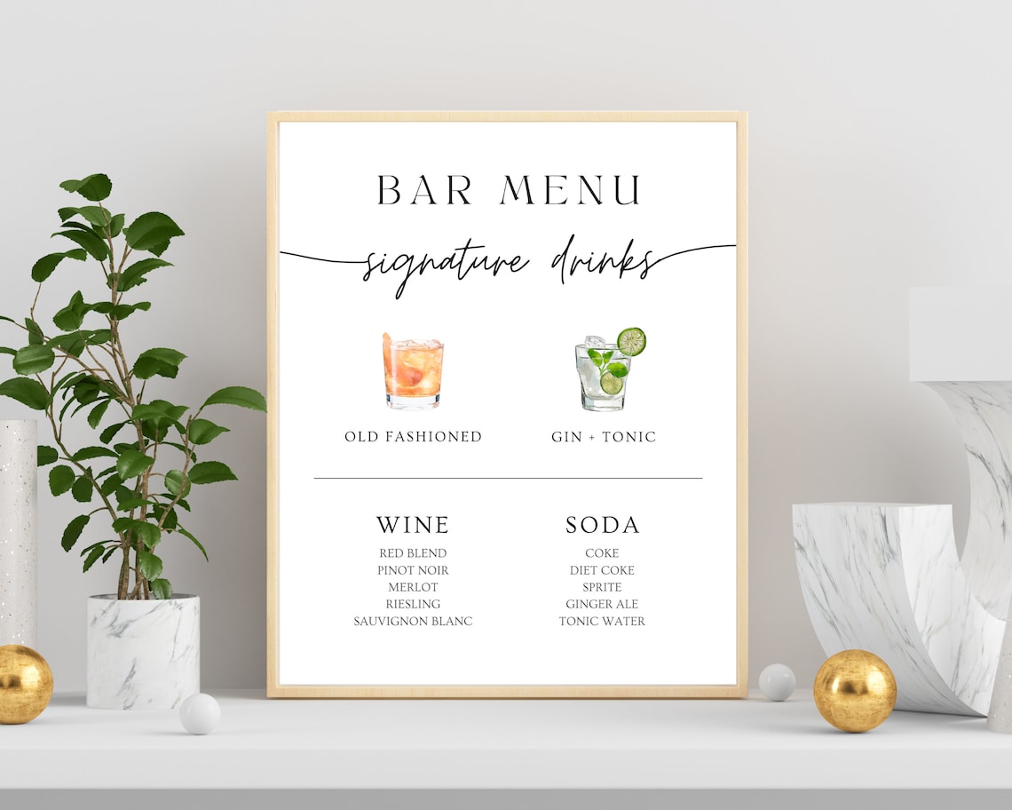 Wedding Bar Menu Template Edit on Canva Drinks Menu Template - Etsy