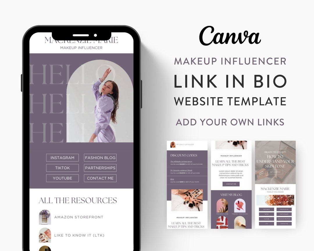Canva Link in Bio Template for Social Media Marketing, Makeup + Beauty ...