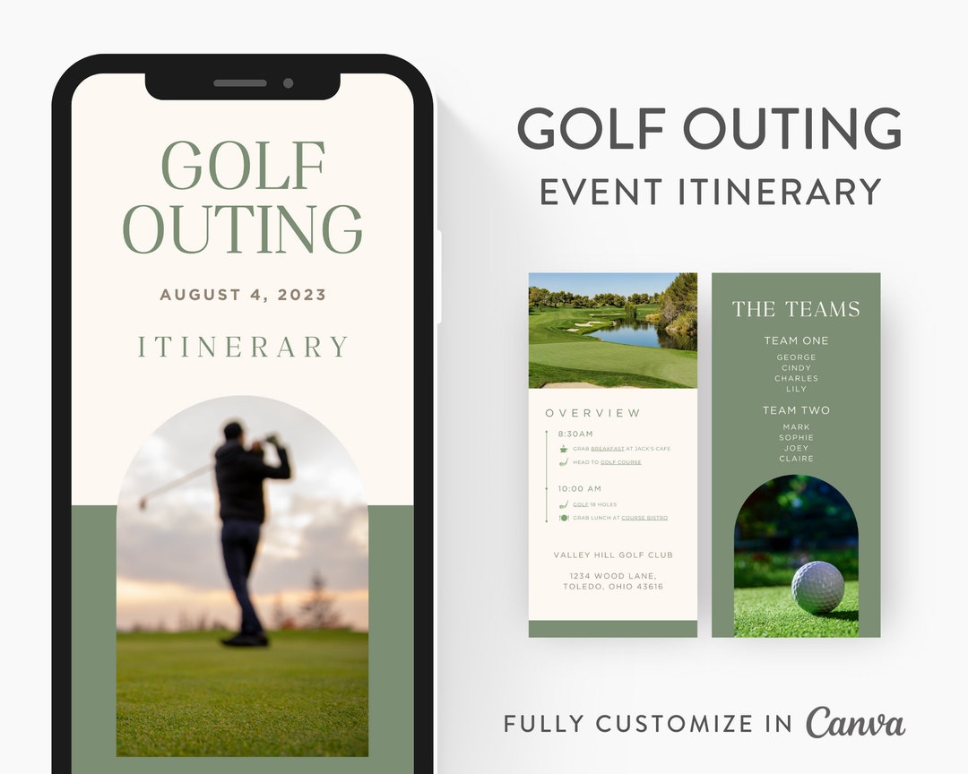 Golf Outing Itinerary Template, Editable on Canva, Printable Editable ...