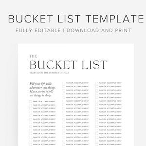 Bucket List Template, Printable Bucket List Edit on Canva, Instant ...