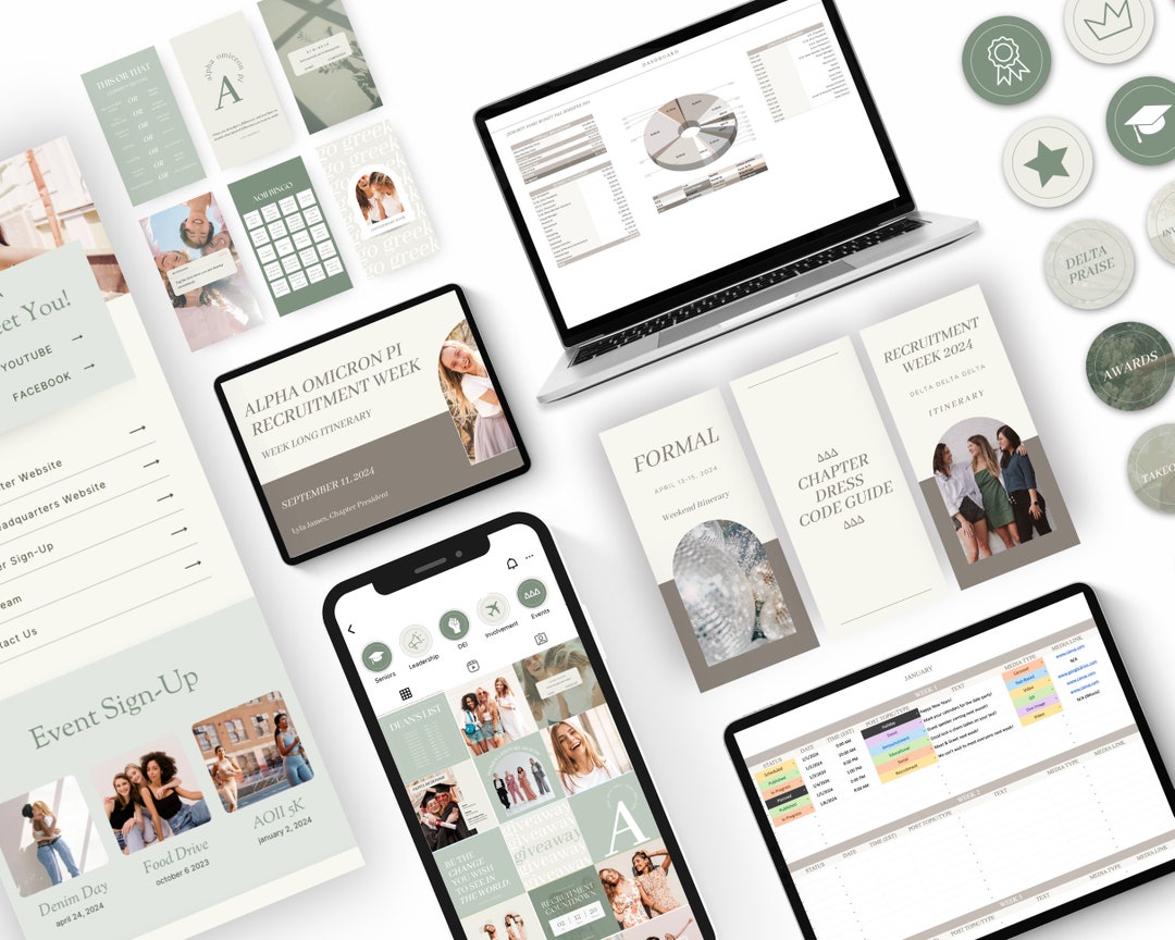 Ultimate Greek Life Digital Template Bundle | GREEN, Editable on Canva ...