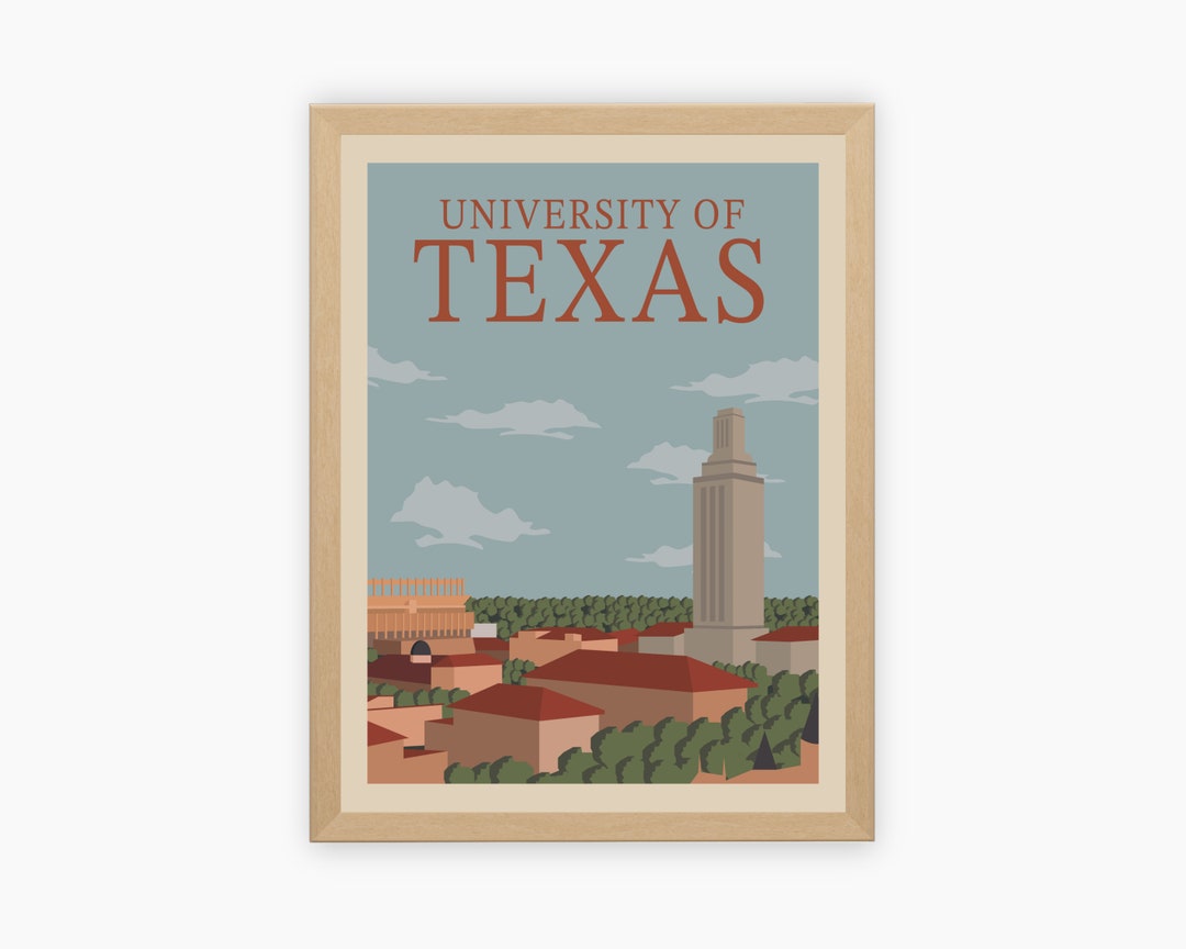 University of Texas Retro Vintage Poster, UT Texas Illustration Art ...