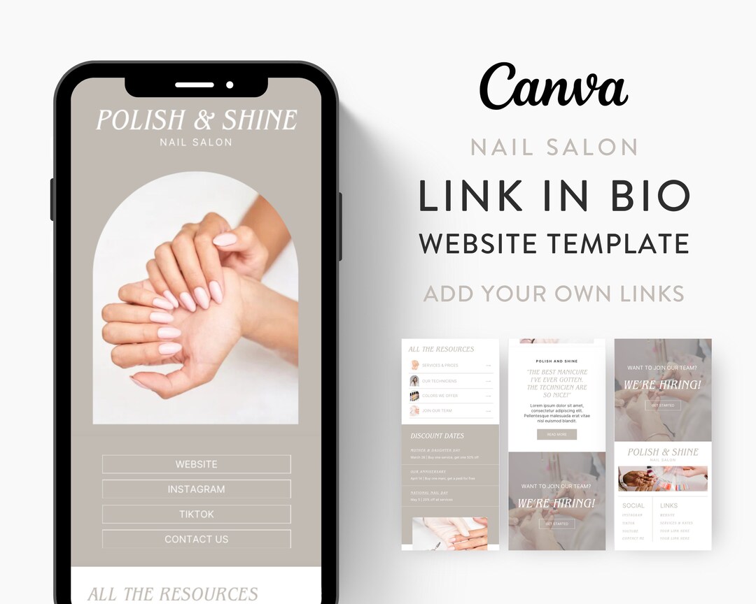 Canva Link in Bio Template for Nail Salons, Hair Salons, Spas, Wellness ...