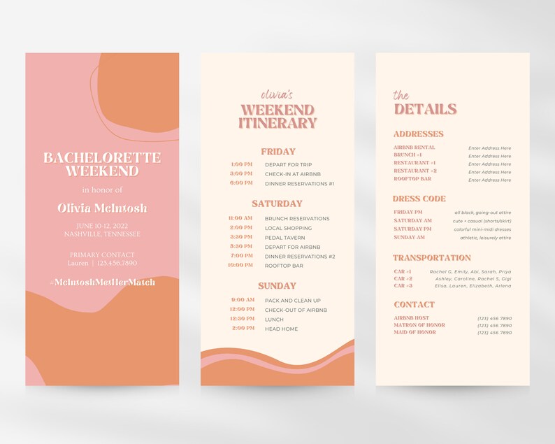 Bachelorette Itinerary Template Boho Groovy Editable on | Etsy
