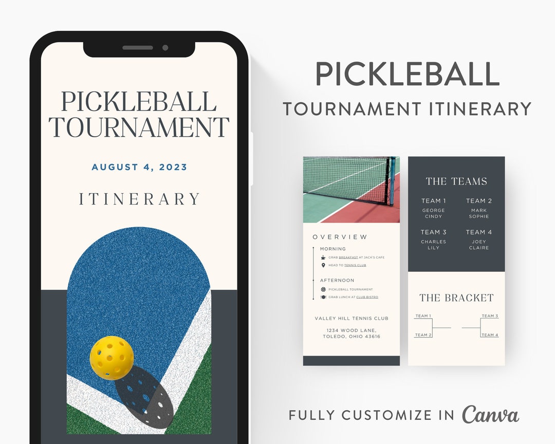 Pickleball Tournament Itinerary Template, Editable on Canva, Printable ...