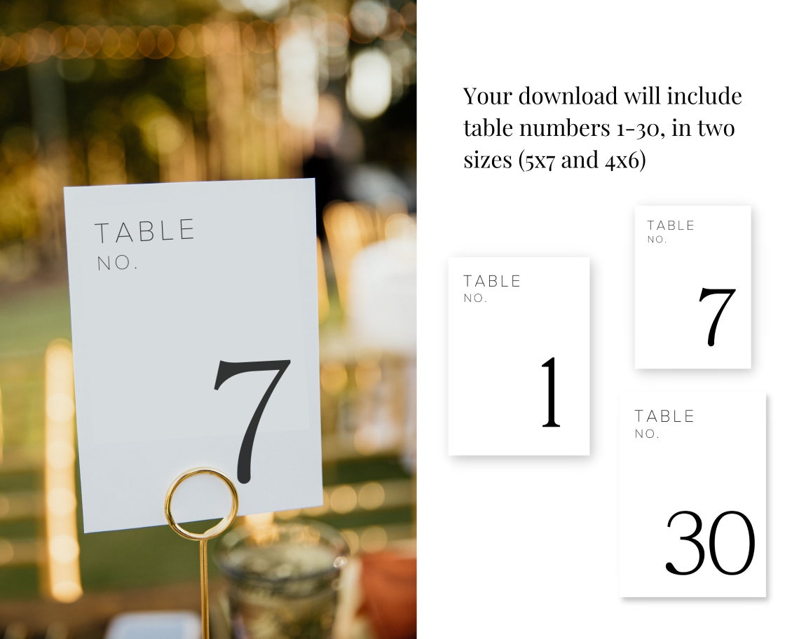 Modern Table Numbers Printable Table Numbers Digital - Etsy
